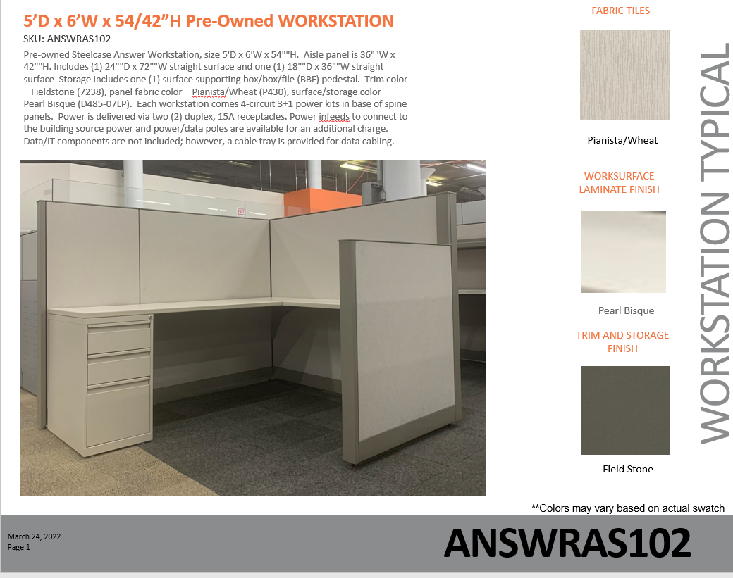 PreOwned Steelcase Answer 5’Dx6’W Cubicles - Renew Office Furniture